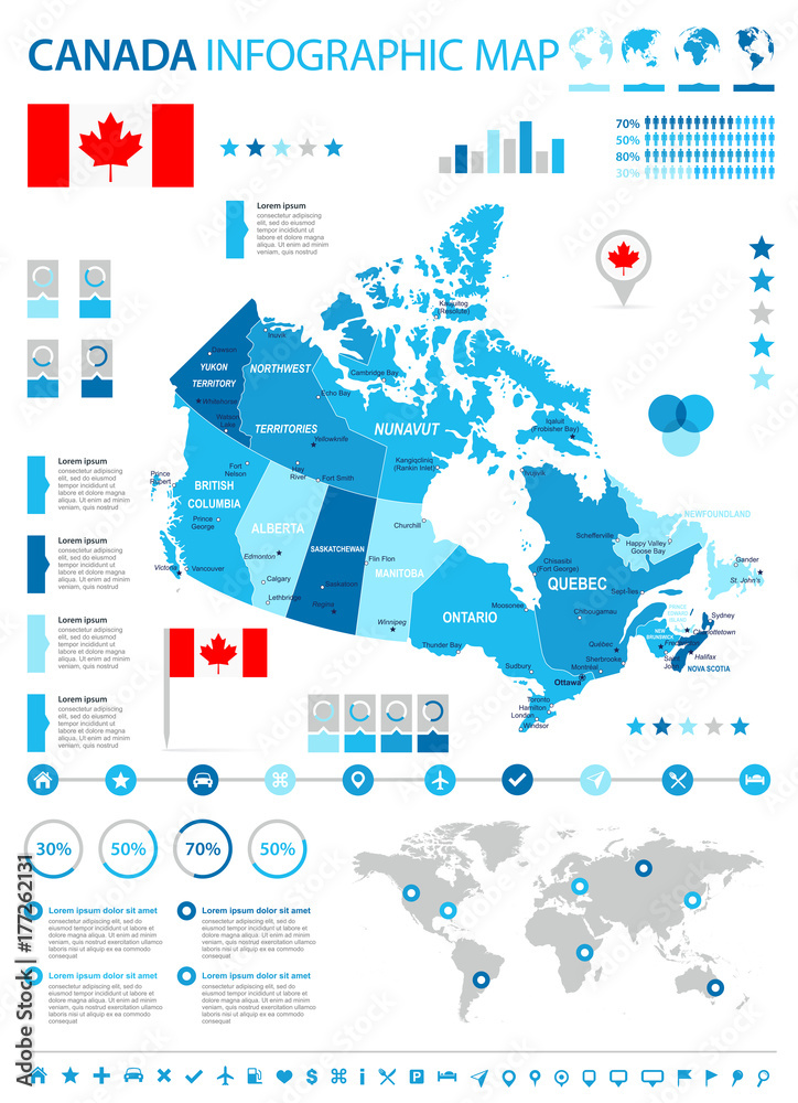 Canada - infographic map and flag - illustration Stock Vector | Adobe Stock