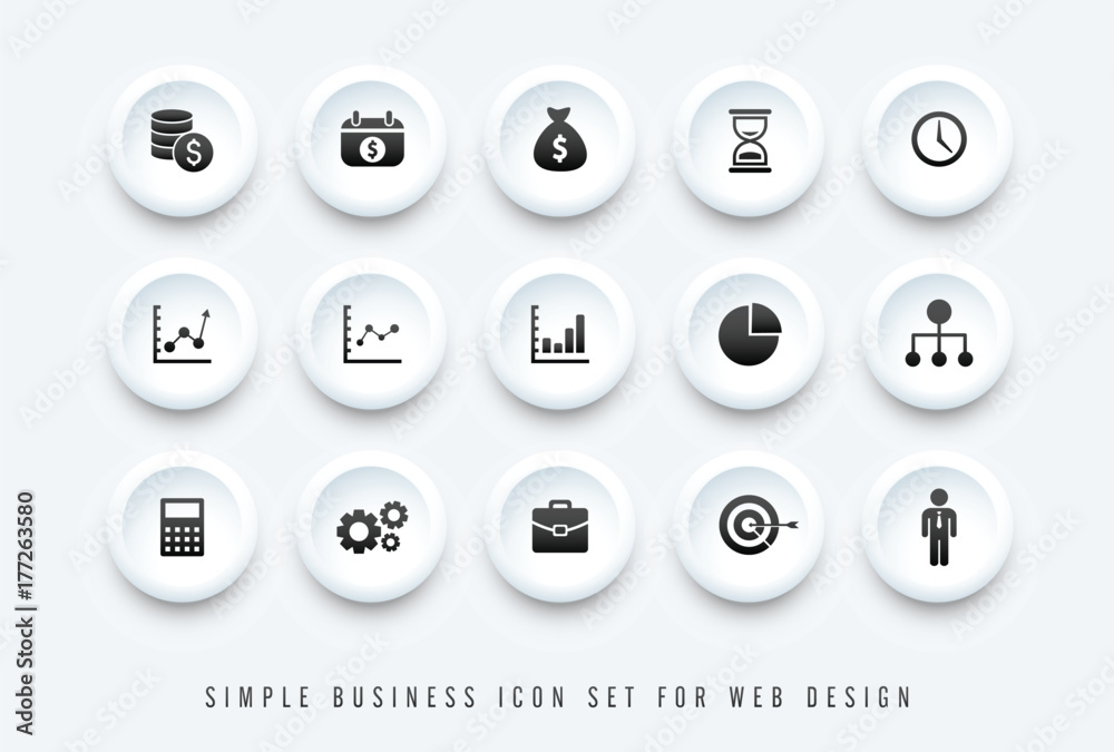 simple business icon black on white button background vector set for ...