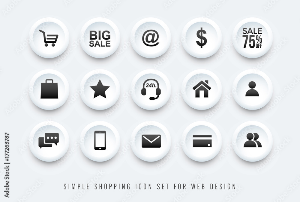 simple shopping icon black on white button background vector set for ...