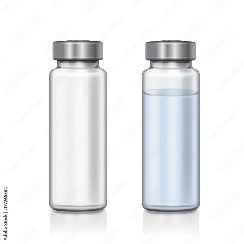 Transparent glass medical vial realistic 3d vector illustration Stock ...