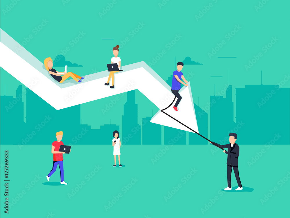 Business cost reduction concept illustration of business team sitting ...