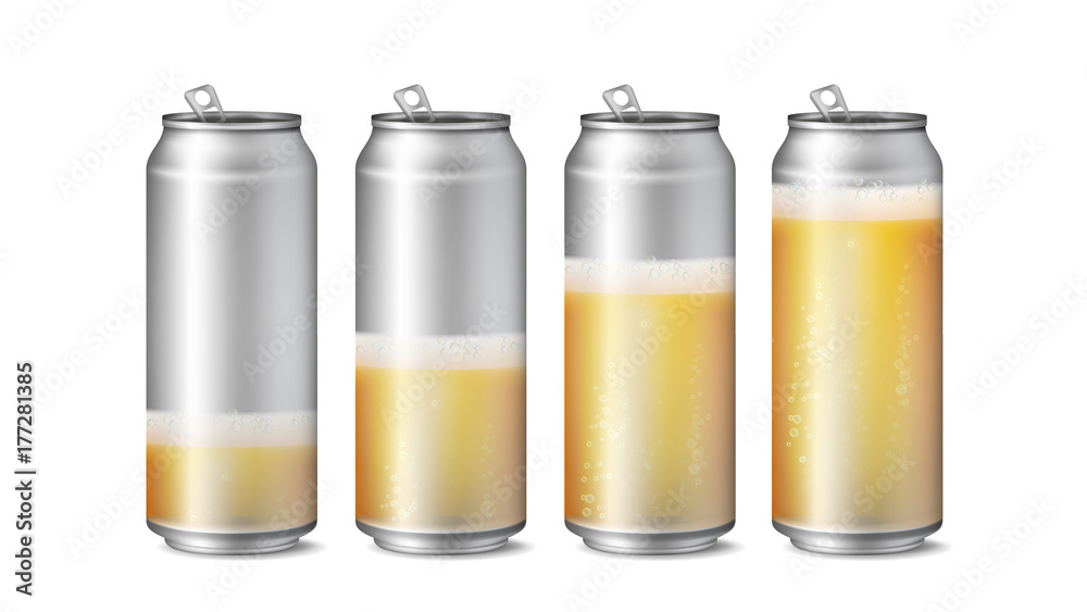 Realistic Beer Cans Mockup Vector. Beer Background Texture With Foam ...