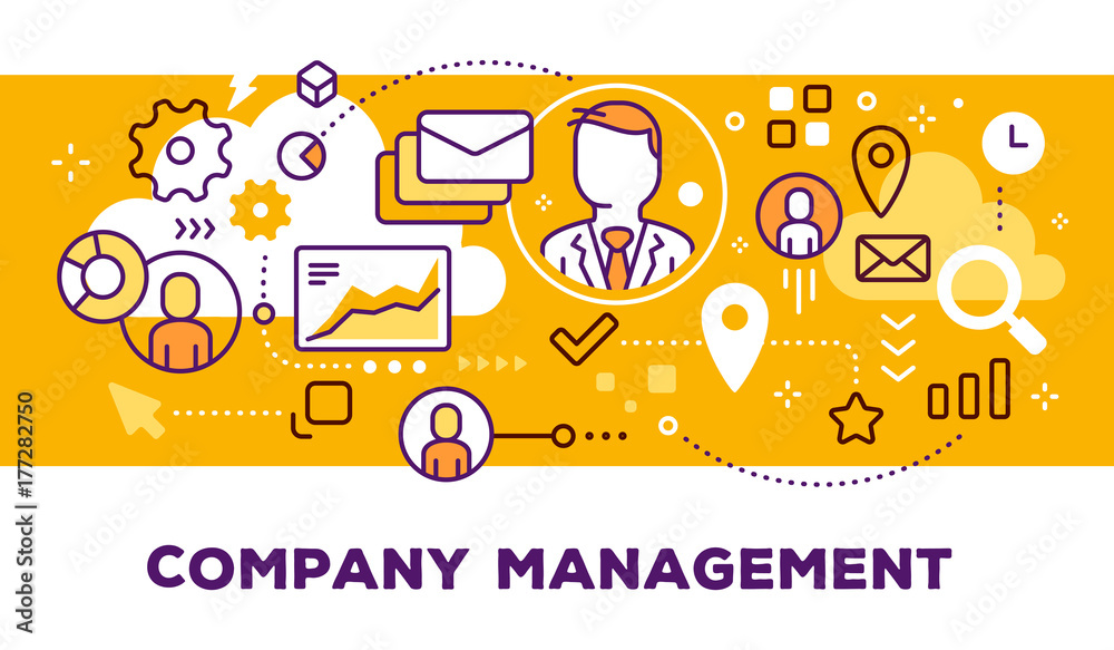 Vector illustration of communication business people, graph and icons ...