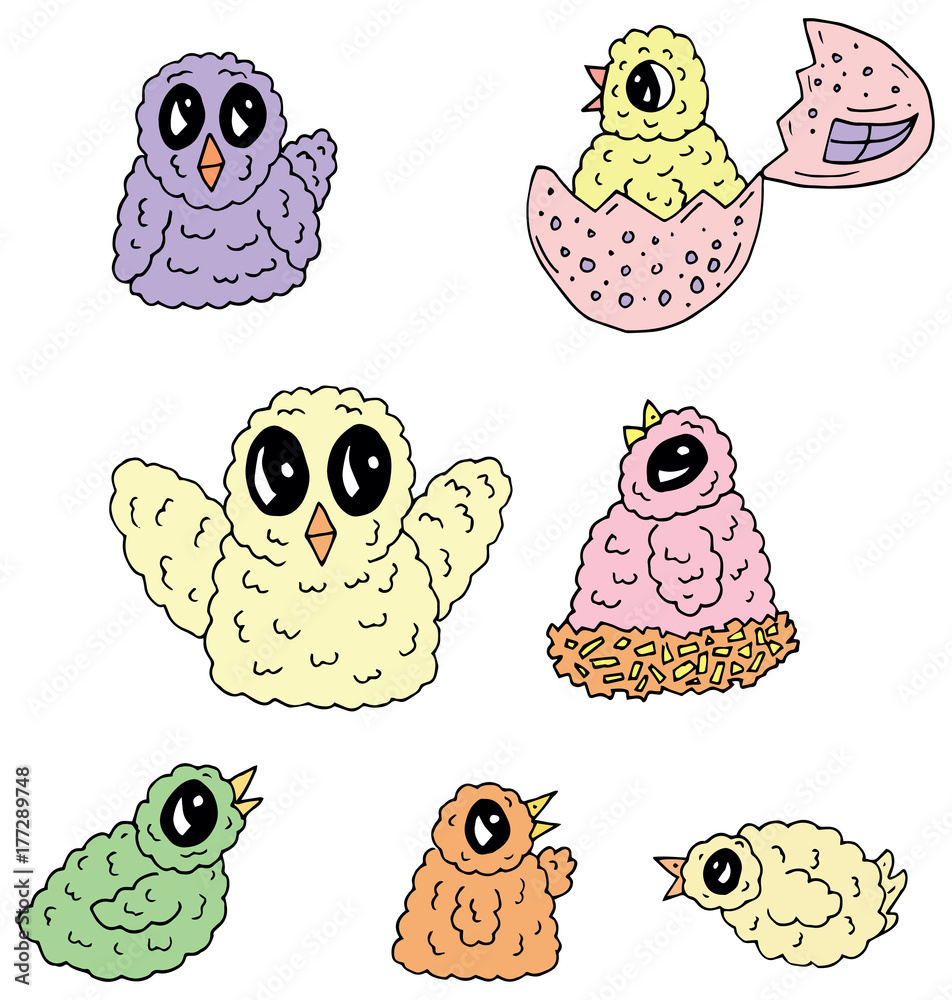 Collection of Hand Drawn Easter Chicks Birds Stock Vector | Adobe Stock