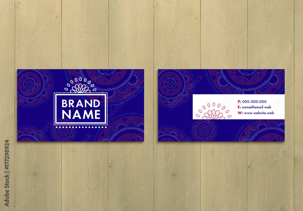 Illustrated Purple Business Card Layout Stock Template | Adobe Stock