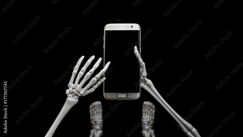 Skeleton Looking Down Using Cell Phone Stock Photo | Adobe Stock