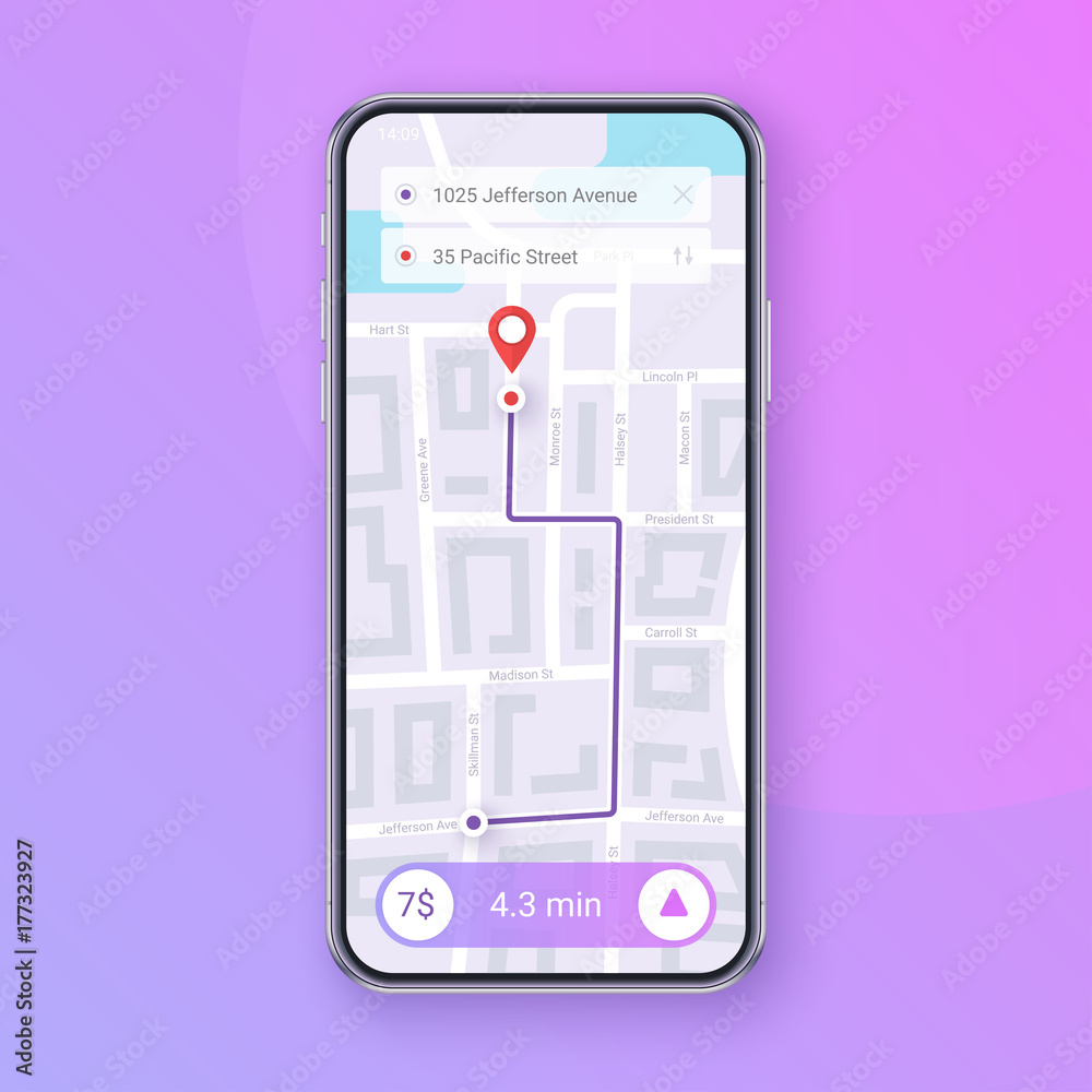 Trendy Infographic of city Map Navigation. Mobile App Interface concept ...