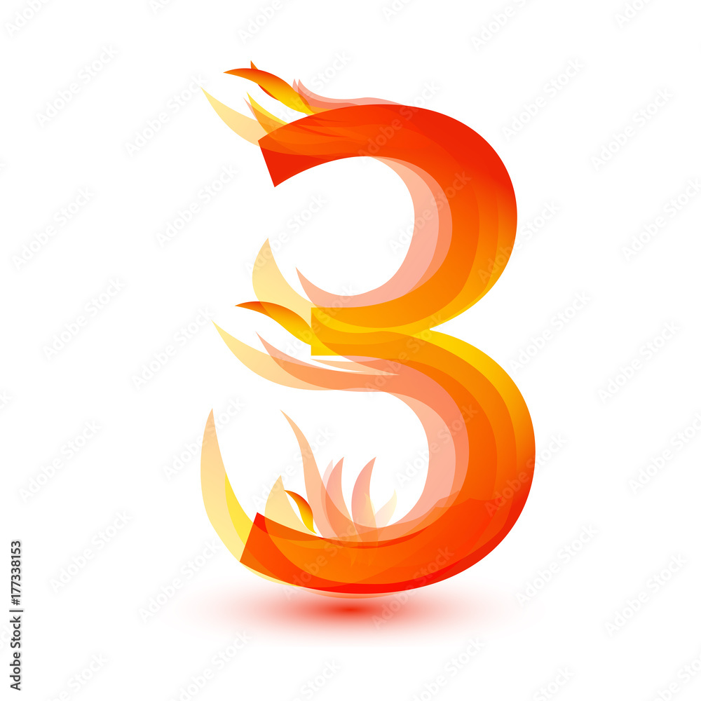 Number 3 in fire flame icon vector Stock Vector | Adobe Stock