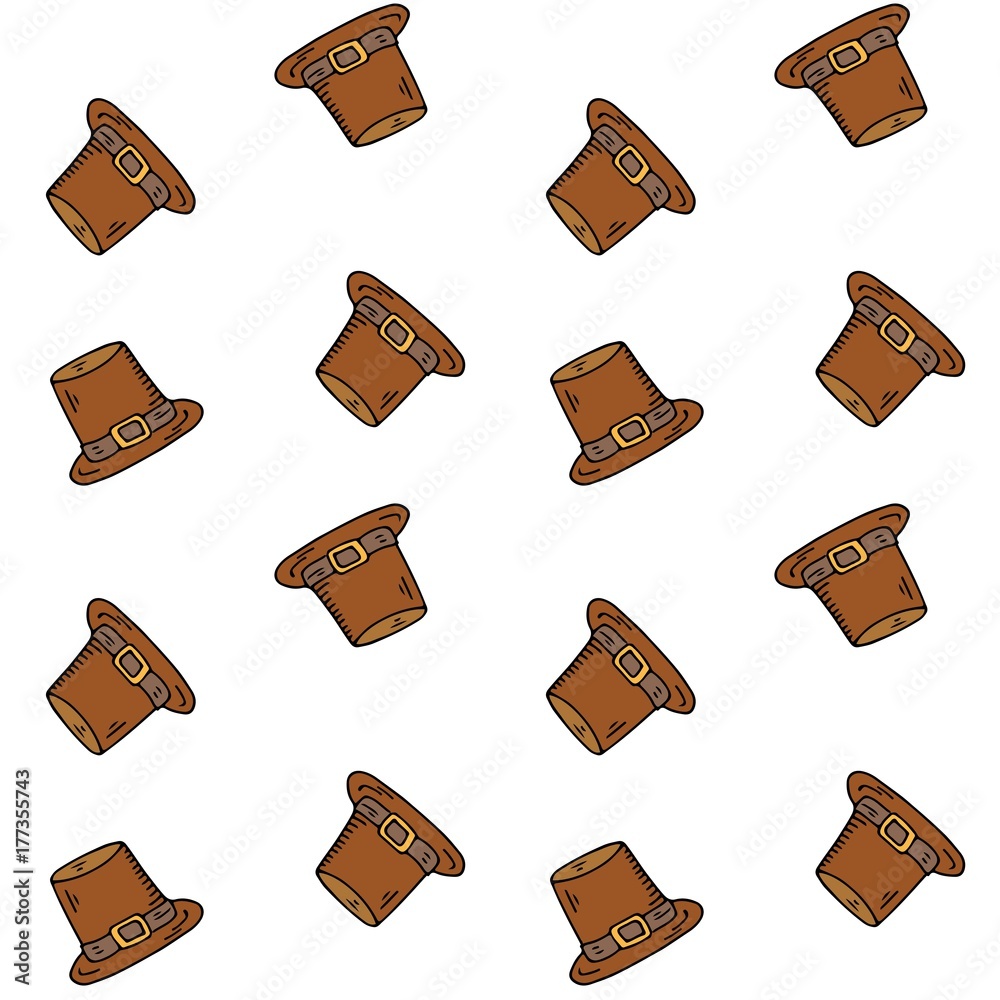 Seamless pattern with hand drawn doodle Thanksgiving icon - Old hat on ...
