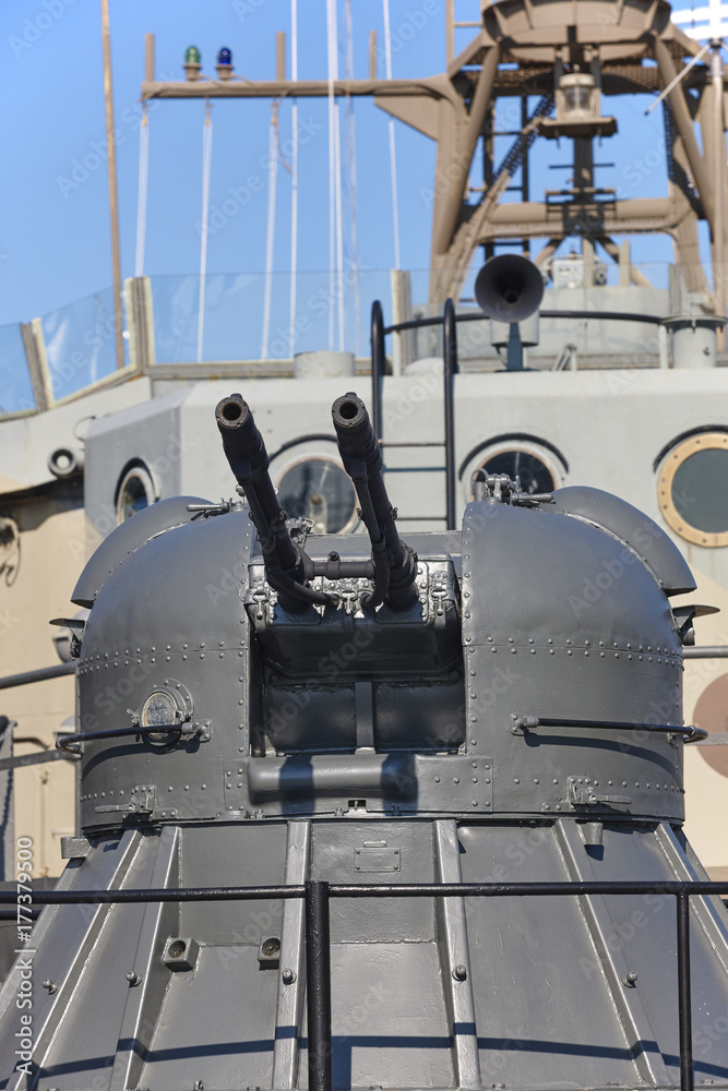 Machine gun on a vessel war destroyer. Naval weapon Stock Photo | Adobe ...