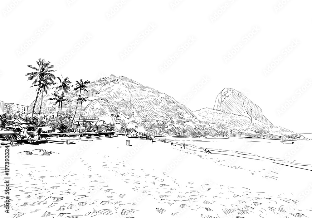 Red Beach. Rio de janeiro. Brazil. Hand drawn city sketch. Vector ...