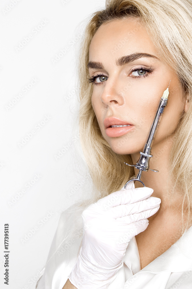 Beautiful blonde woman with perfect skin. Aesthetic medicine treatment ...