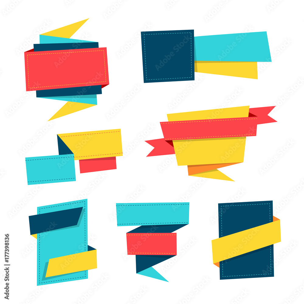 Set of colorful origami paper banner templates. Perfect for sales ...