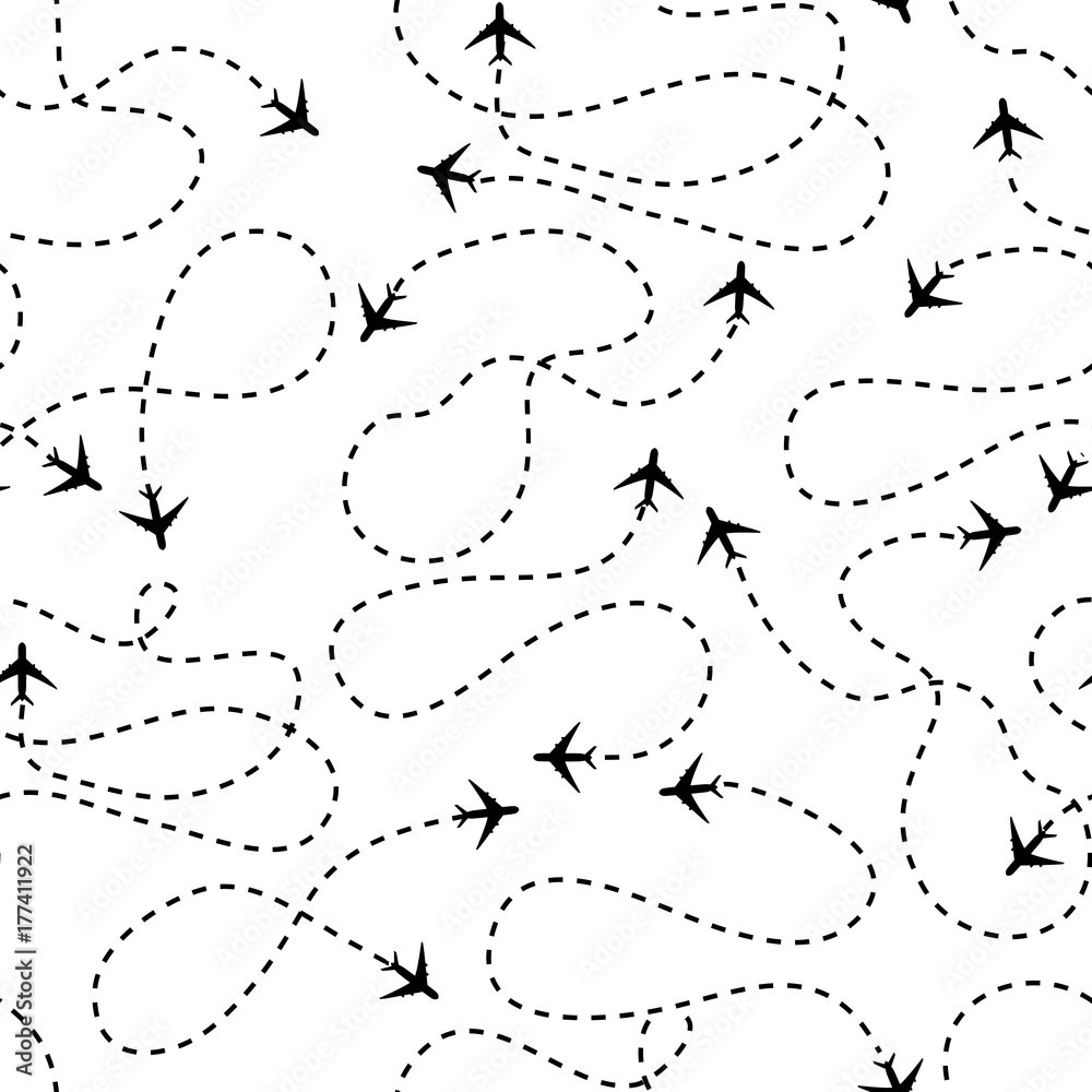 travel around the world airplane routes seamless pattern, background ...