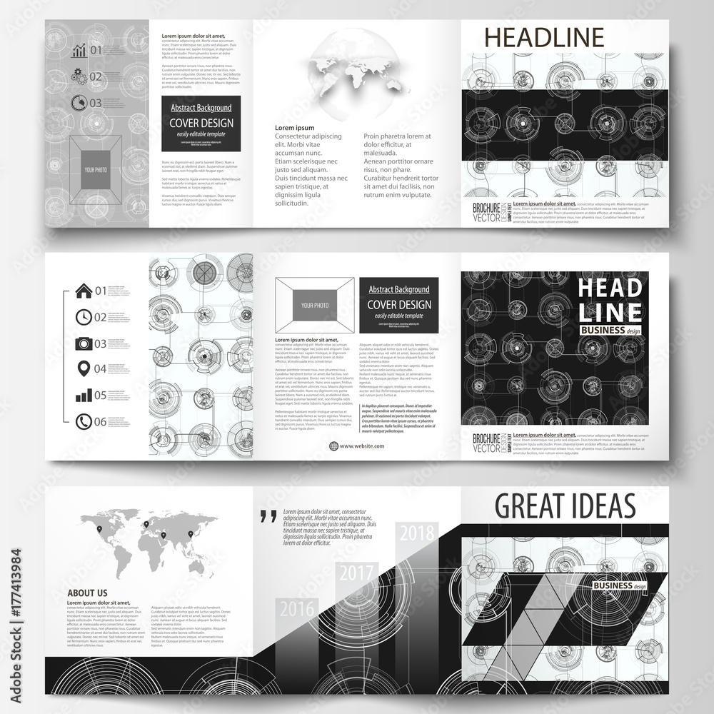Business templates for square tri fold brochures. Leaflet cover, flat ...