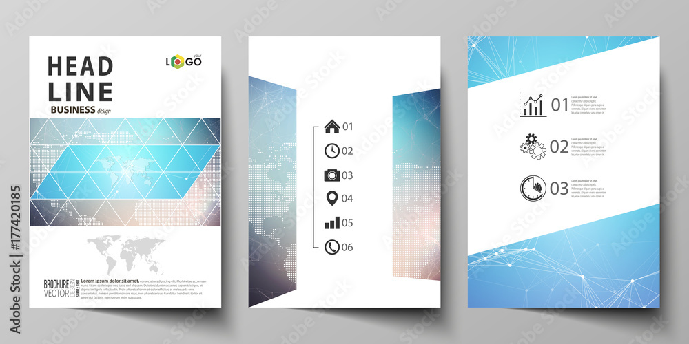 The vector illustration of editable layout of three A4 format modern ...