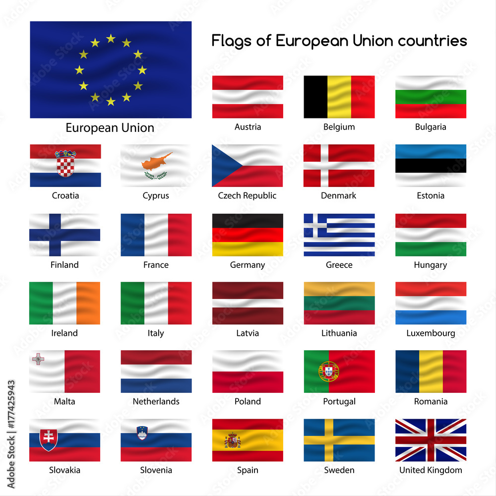 Set the flags of European Union countries, member states of EU, vector ...
