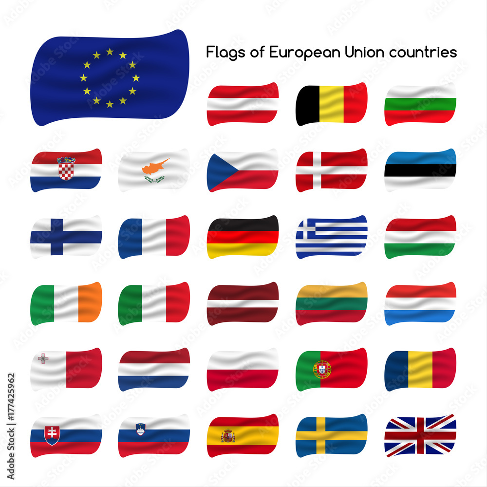 Set the flags of European Union countries, member states of EU, vector ...