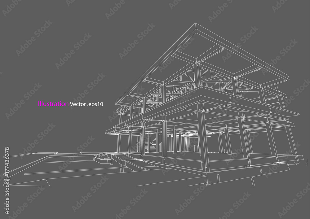 construction building drawing vector model concept Stock Vector | Adobe ...