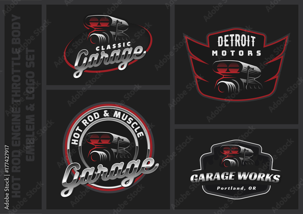 Set of car air intake and throttle body illustration logo, emblems or ...