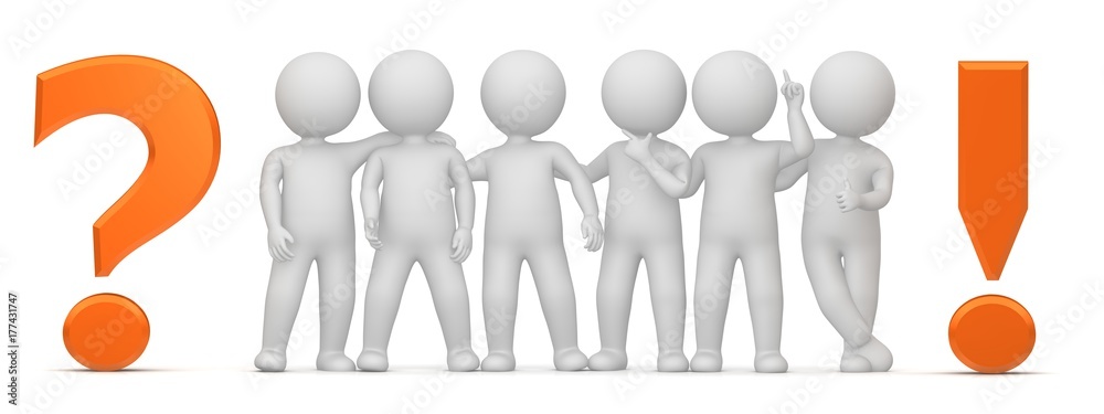 friennds standing together in a line side by side with question mark ...