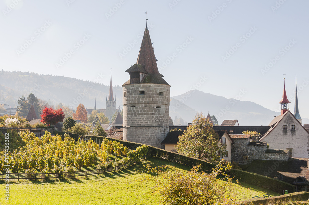 Stadt Zug, Stadt, Zug, Altstadt, Stadtmauer, Kapuzinerturm, Weinberg ...