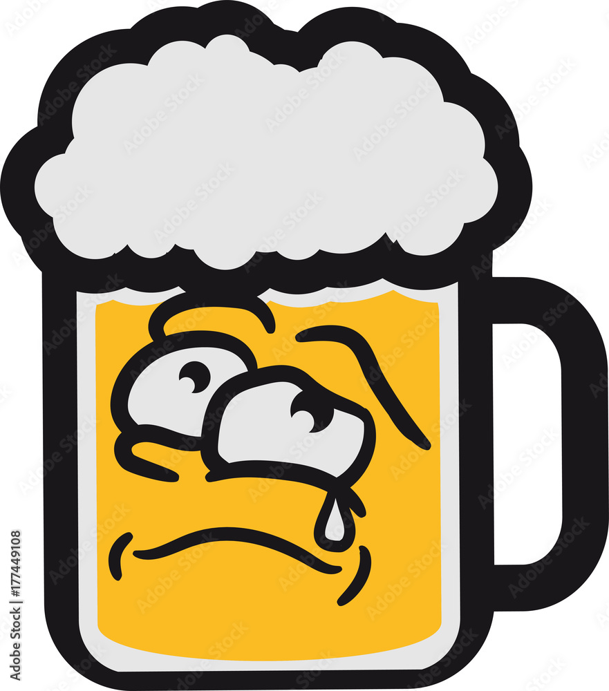 traurig gesicht comic cartoon weinen unglücklich glas bier krug ...