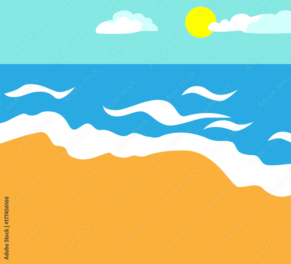 Cartoon vector illustration of summer sea beach simple background Stock ...