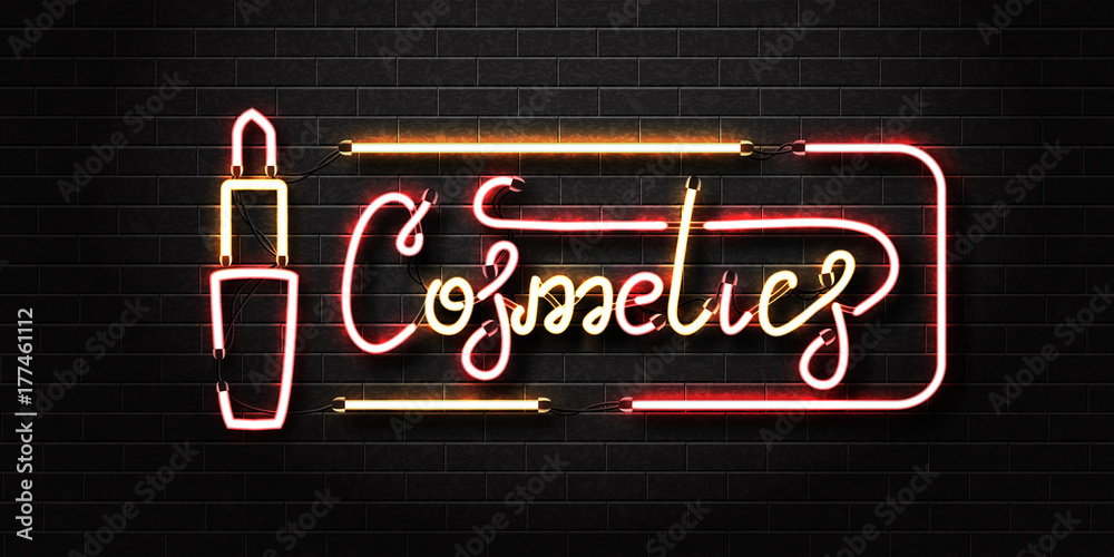 Vector realistic isolated neon sign with lipstick and Cosmetics ...