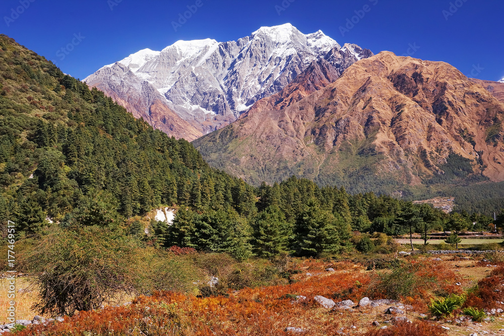 Himalaya mountains. Kali Gandaki river valley, view for mount Nilgiri ...