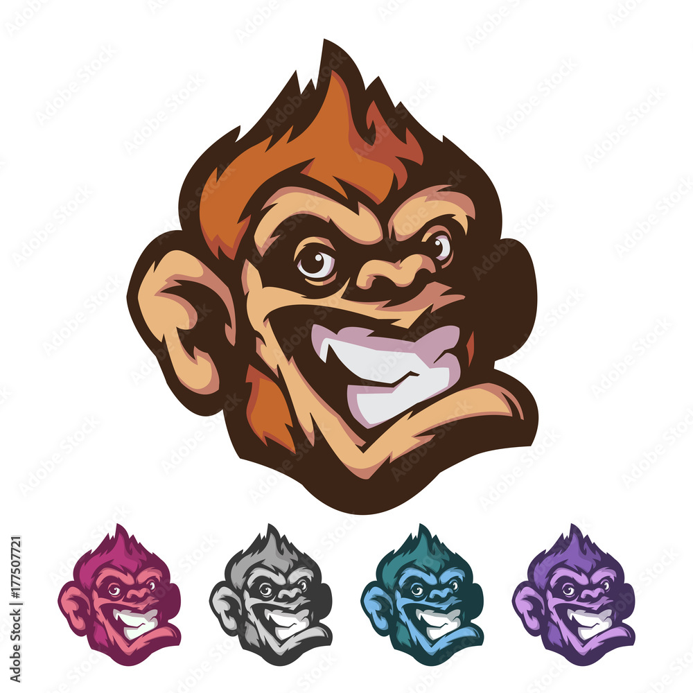Monkey. Mascot, logo, sticker, print, avatar. Vector illustration ...