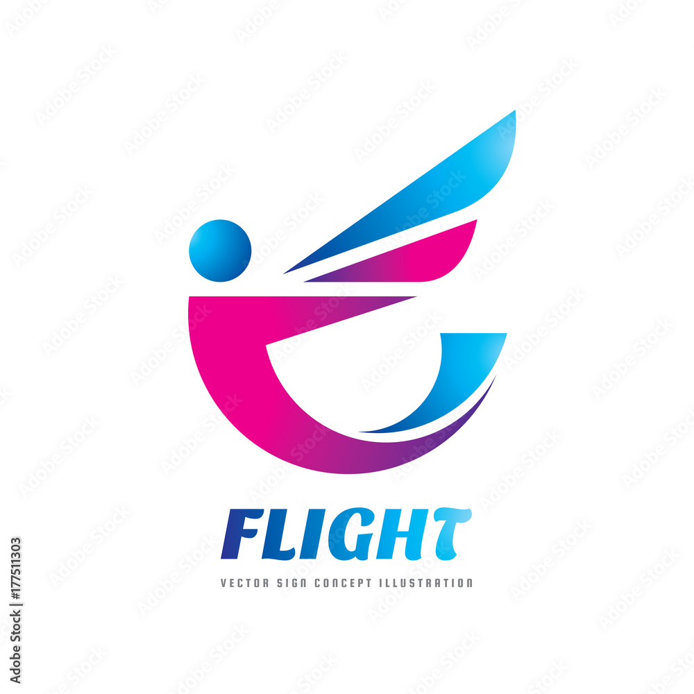 Flight - vector logo template concept illustration. Abstract human ...