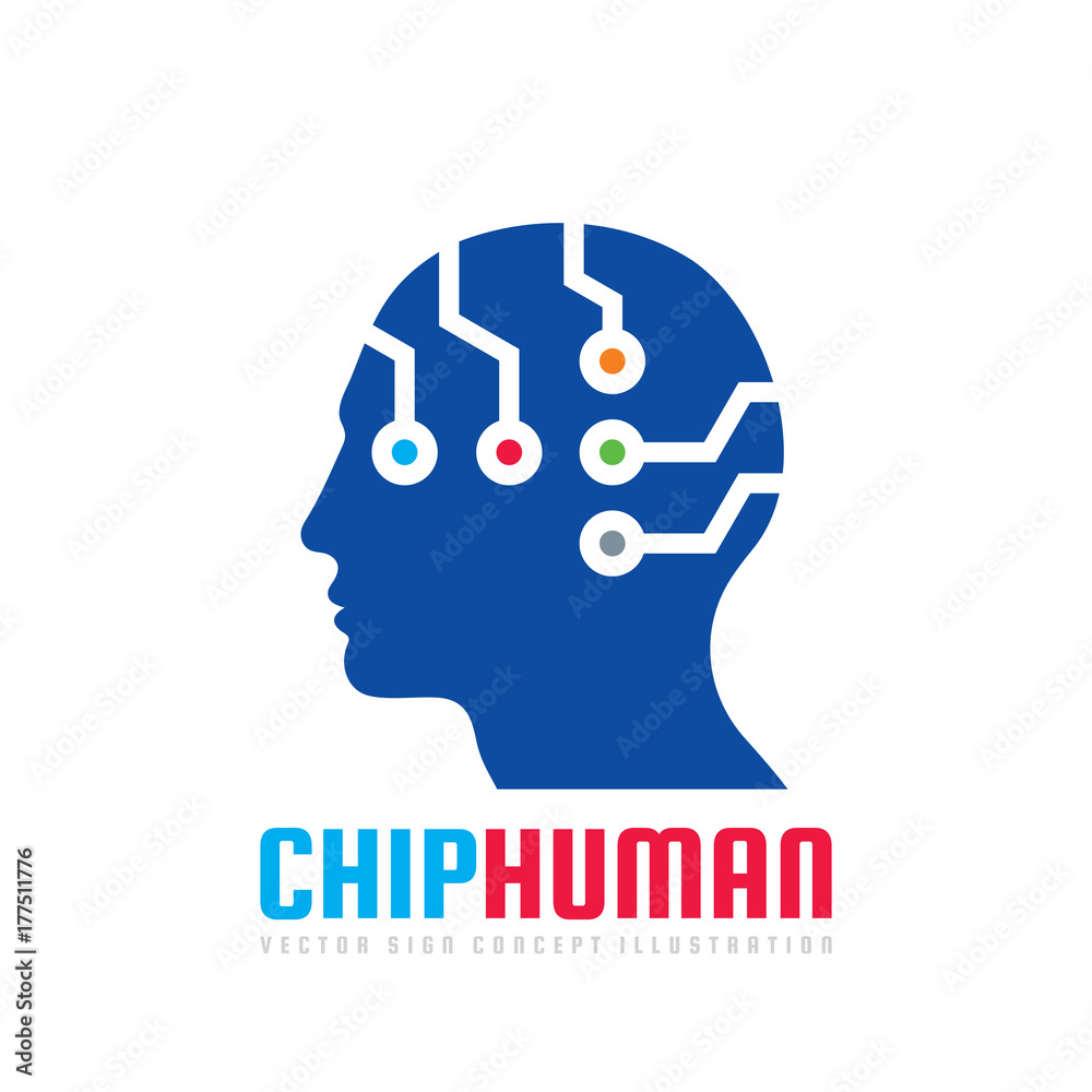 Chip human head - vector logo template concept illustration. Future ...