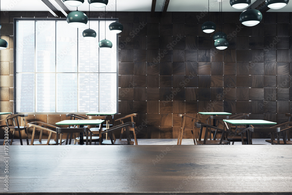 Wooden cafe interior, window Stock-Illustration | Adobe Stock