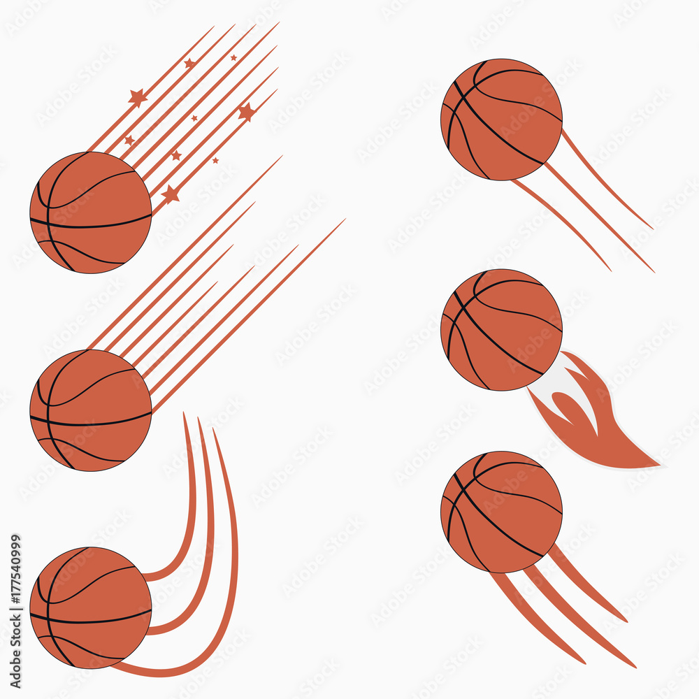 Basketball flying balls set with speed motion trails. Graphic design ...