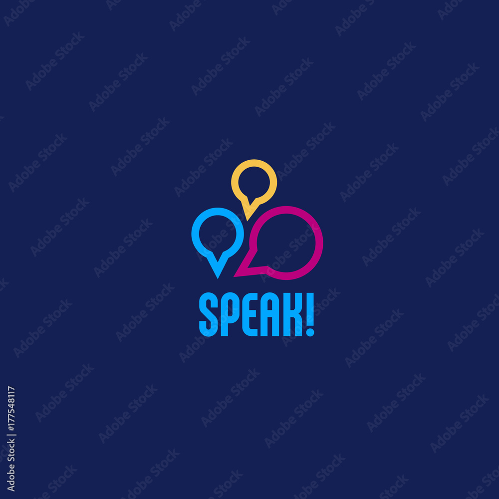 Language school logo. Communication or Chat room. Three multi-colored ...