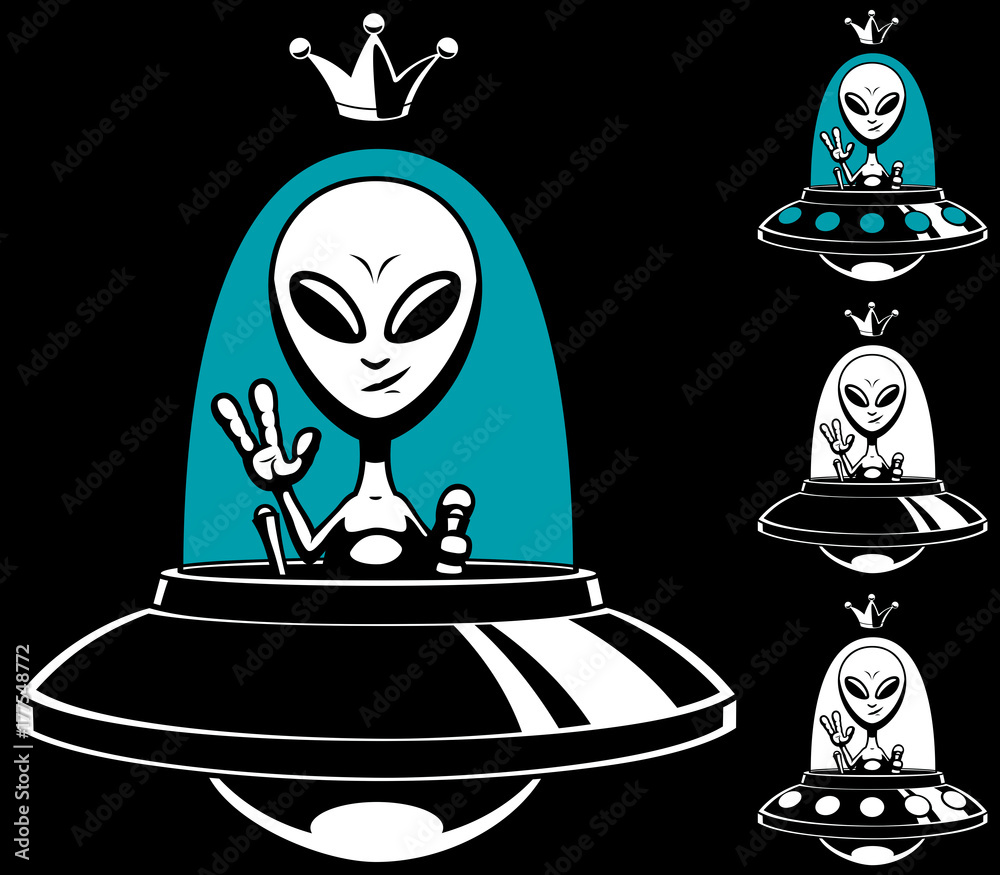 Alien King / Cartoon alien king in his flying saucer and in 4 versions ...