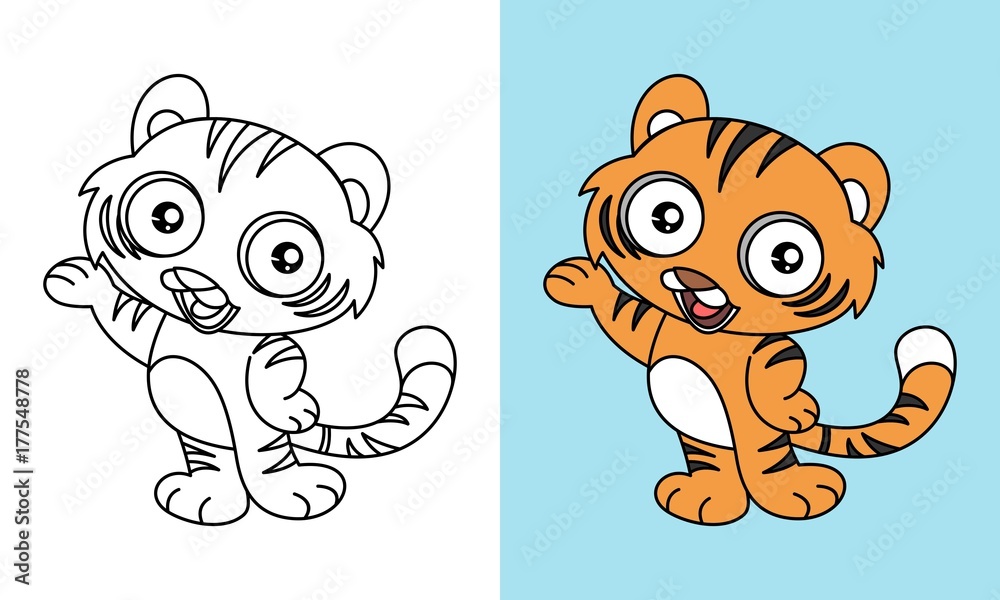 Cute Tiger Say Hello Vector Cartoon For Coloring Book or Page ...
