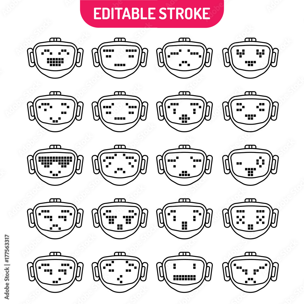 Icons set of robotic faces with various emotion. Collection of robot ...