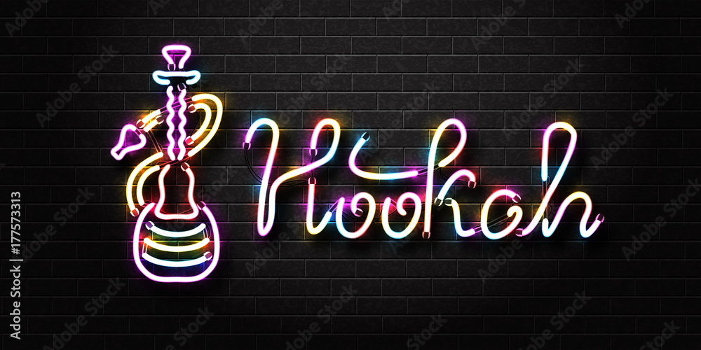 Vector realistic isolated neon sign of Hookah lettering for decoration ...