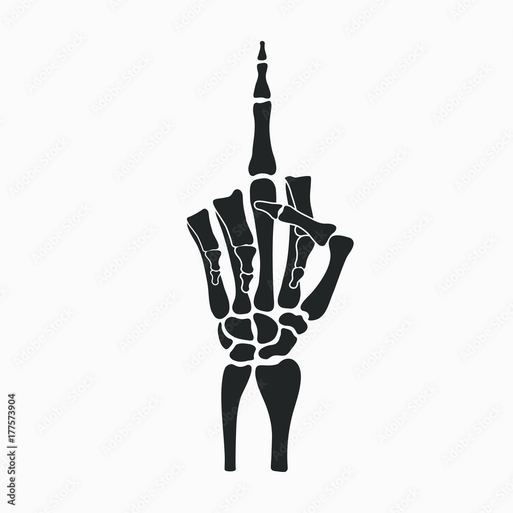 Skeleton hand shows middle finger gesture. Vector illustration. Stock ...