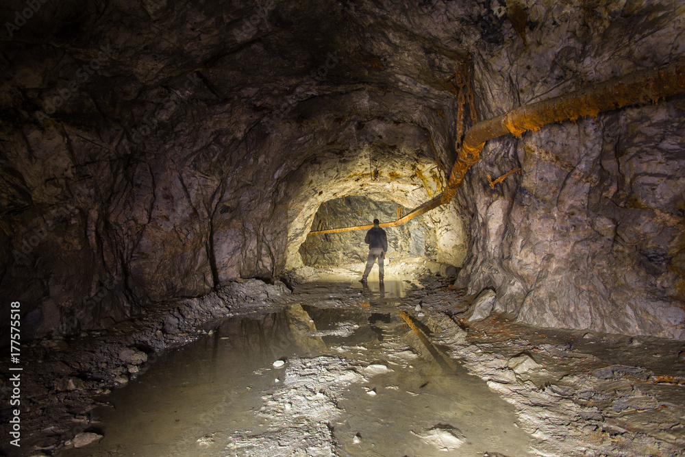 Underground abandoned old mine shaft iron copper gold ore tunnel ...