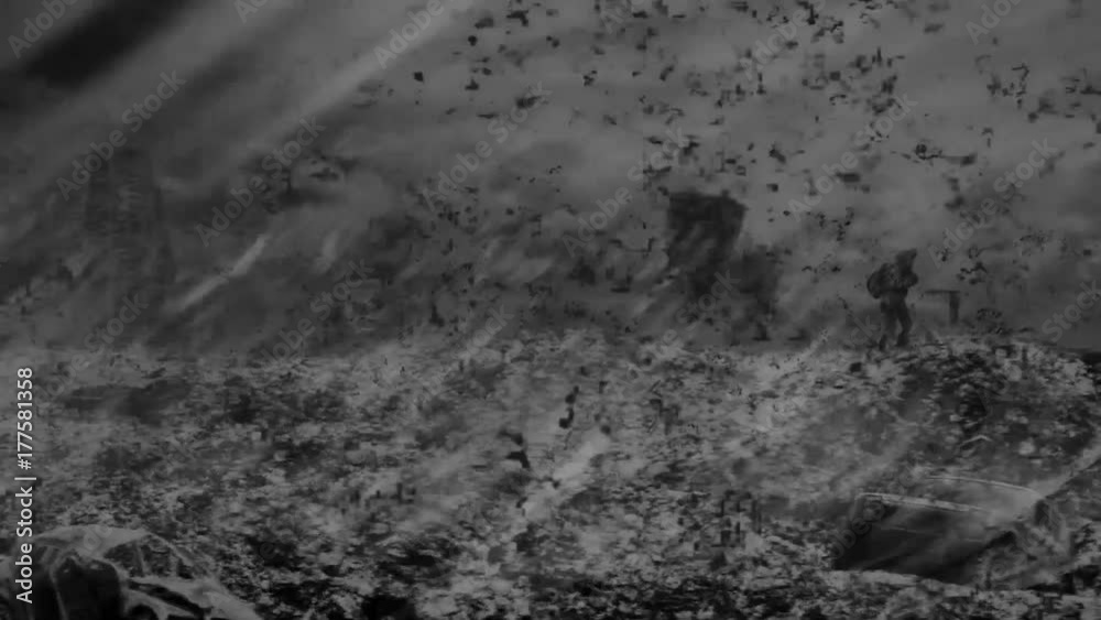 Surviving man walks hills against backdrop of ruined city. Zombie ...