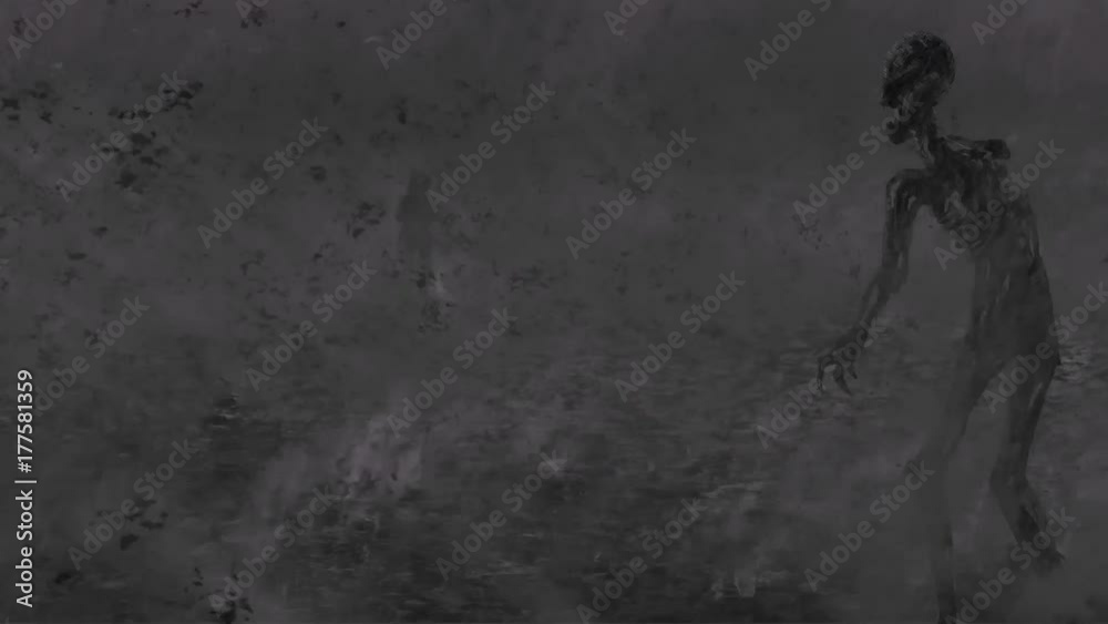 Vidéo Stock Creepy skeleton waving his hand toward the departing man ...