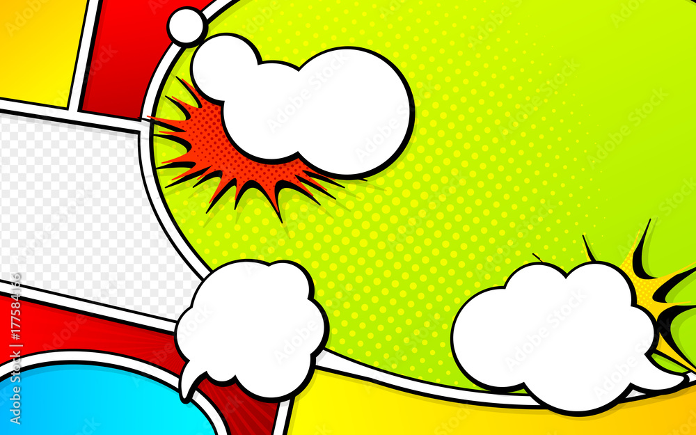Vector mock-up of a typical comic book page with speech bubbles. Pop ...