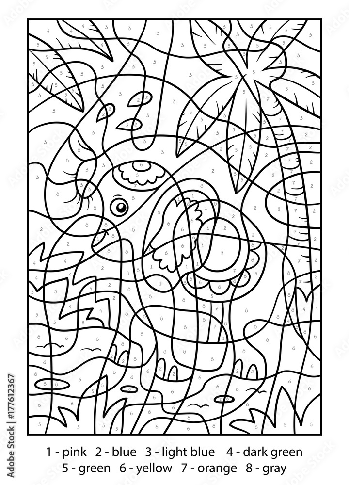 Color by number for children, Elephant Stock Vector | Adobe Stock