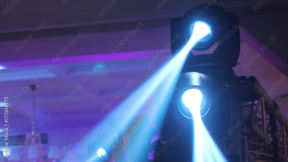 Stage lights at the concert with fog, Stage lights on a console ...