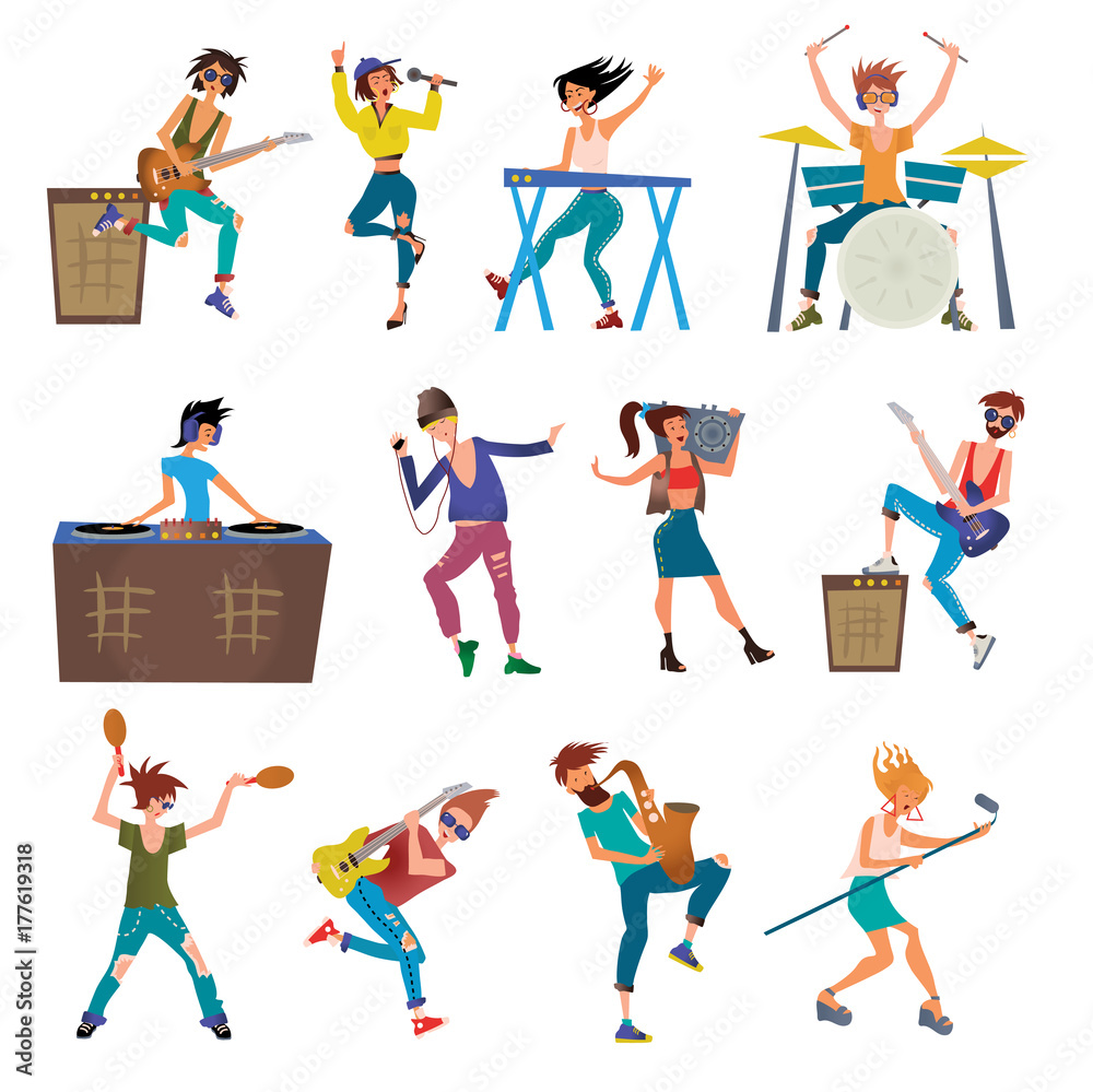 Musicians Cartoon Vector Characters Playing Musical Instruments ...