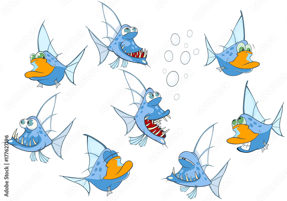 Set of Cartoon Illustration. A Cute Fish for you Design Stock Vector ...
