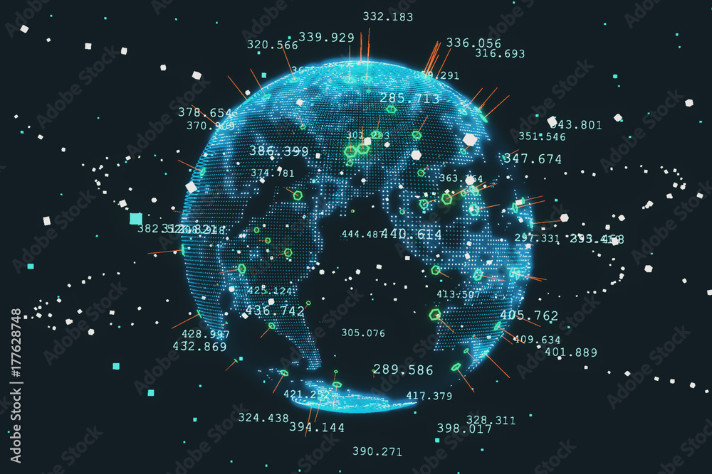 A stylized rendering of the earth conveying the modern digital age and ...